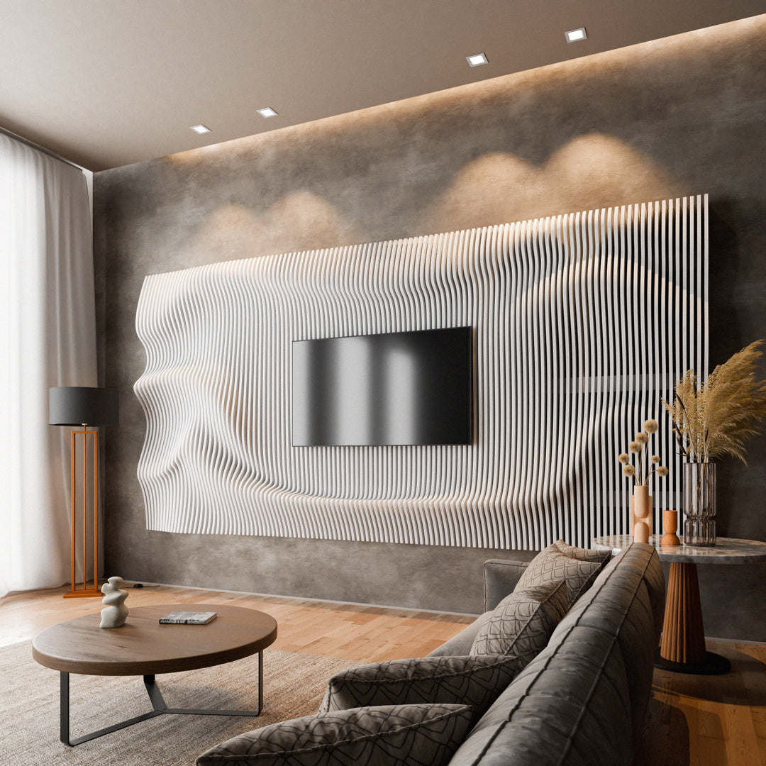 Parametric 3D Wood Wall Art TV Wall "Sonic Wave" – Paranova Studios