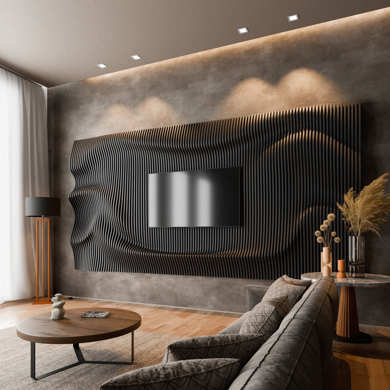 Parametric 3D Wood Wall Art TV Wall "Sonic Wave" – Paranova Studios