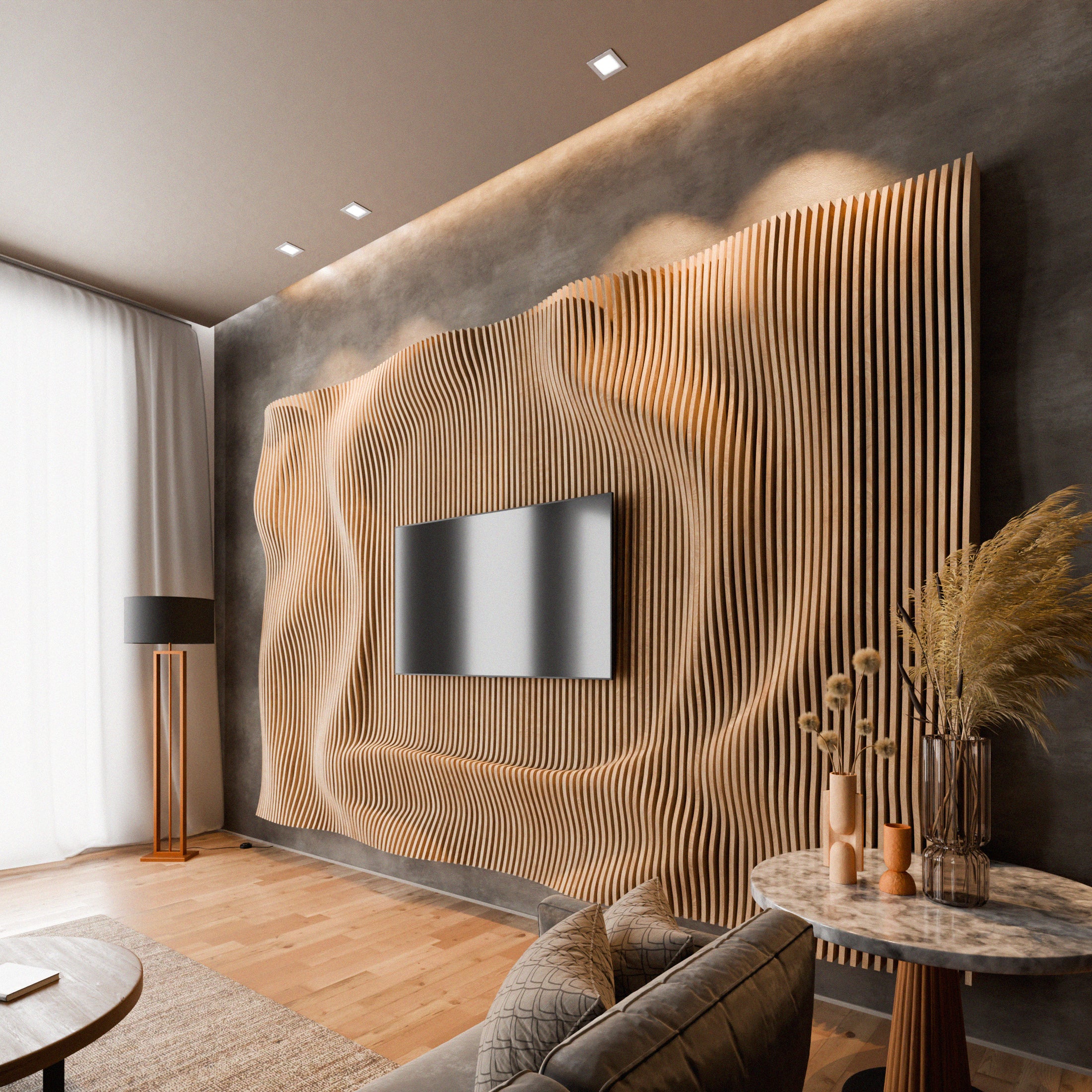 Parametric 3D Wood Wall Art TV Wall Sonic Wave Paranova Studios